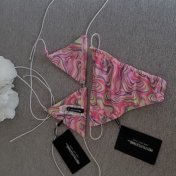 PrettyLittleThing | Swim | Nwt Pink Swirl String Triangle Bikini | Poshmark